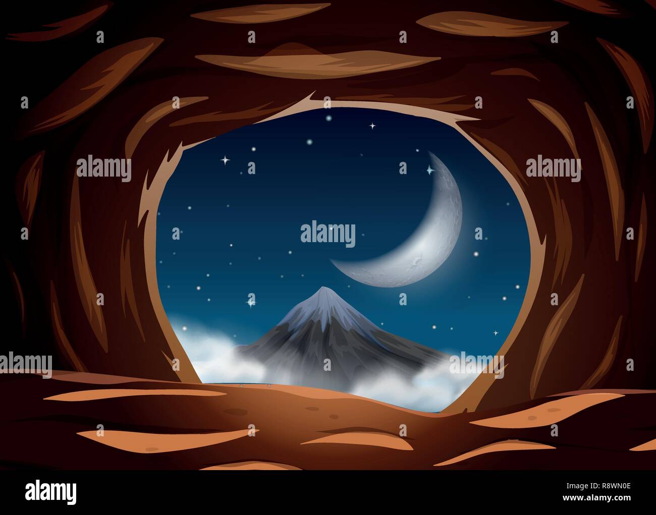 Night view from the cave illustration Stock Vector Image & Art - Alamy