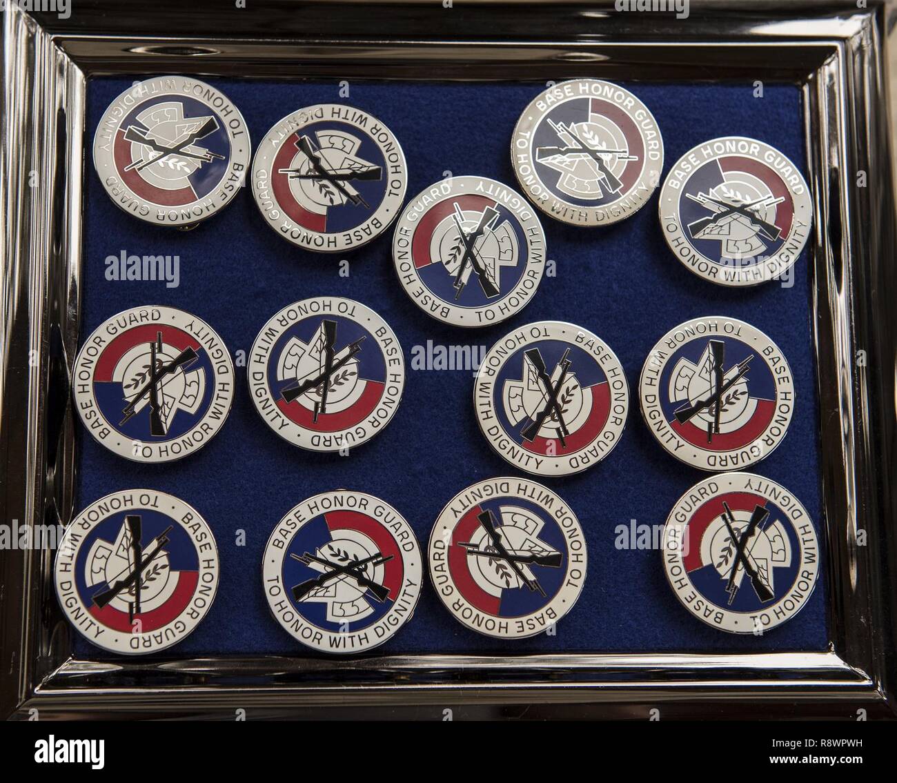 New duty badges wait for the 12 new Airmen who completed the 120-hour Honor Guard course at ...