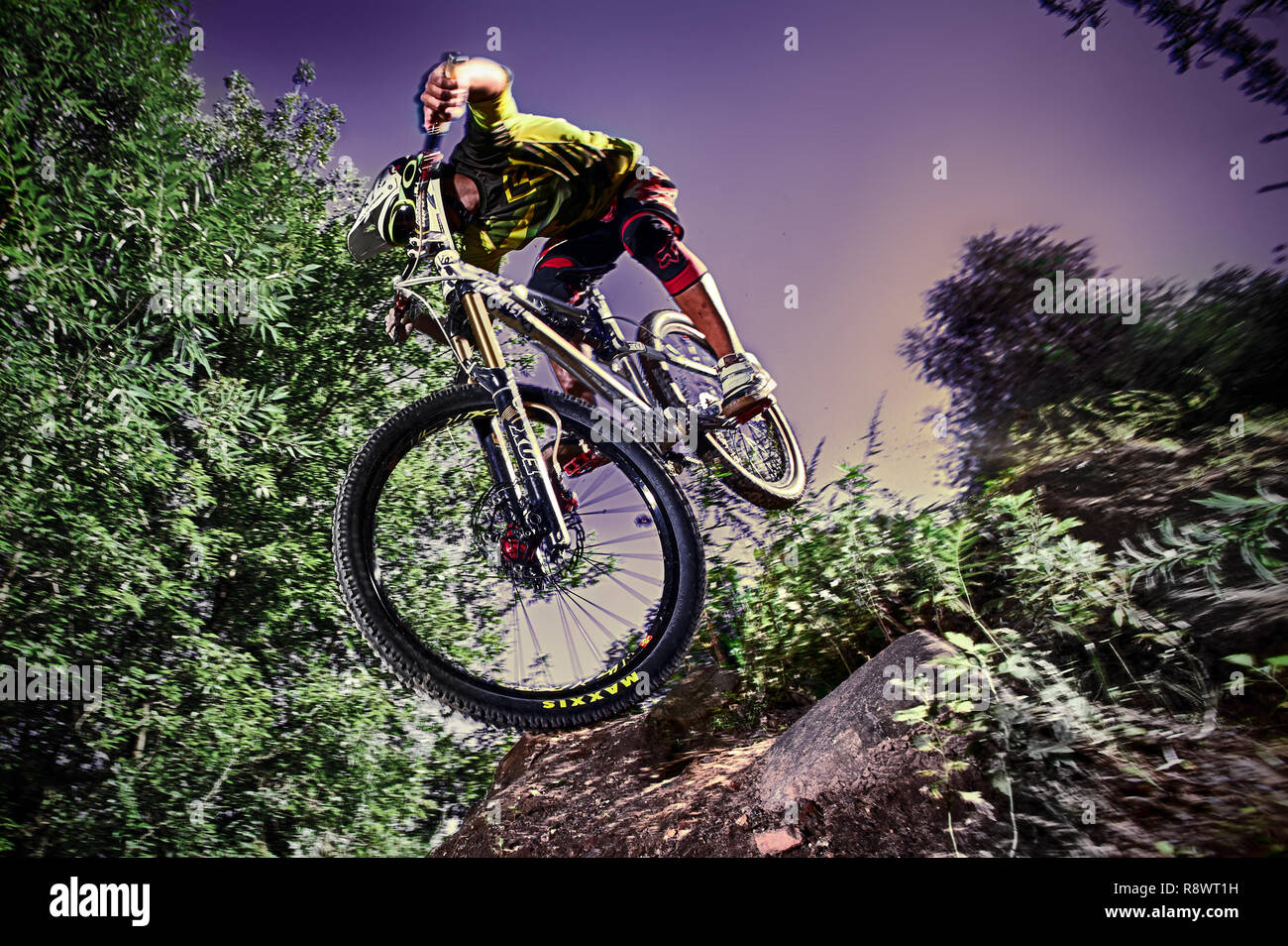 Russia, Moscow - August 31, 2017: Jump and fly on a mountain bike ...