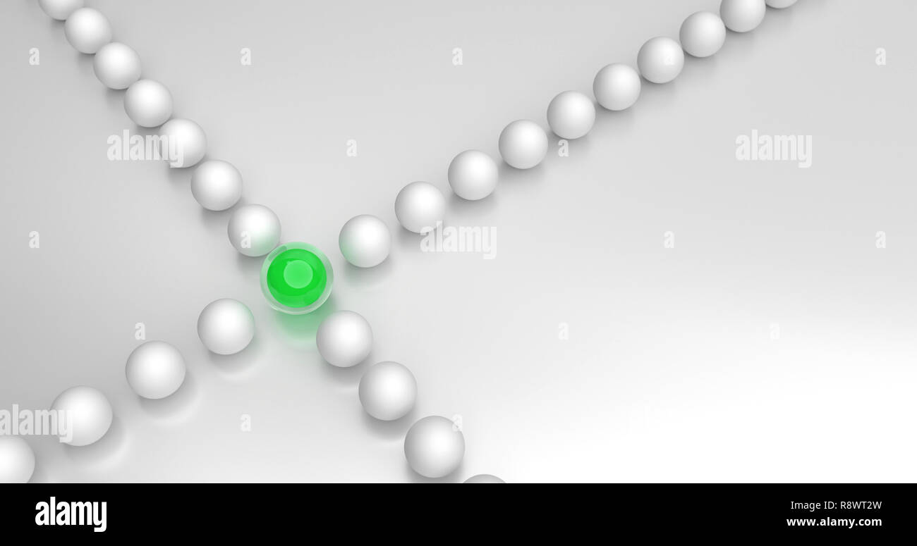 Concept for synergy within a team. 2 rows of balls have a meeting. The ...