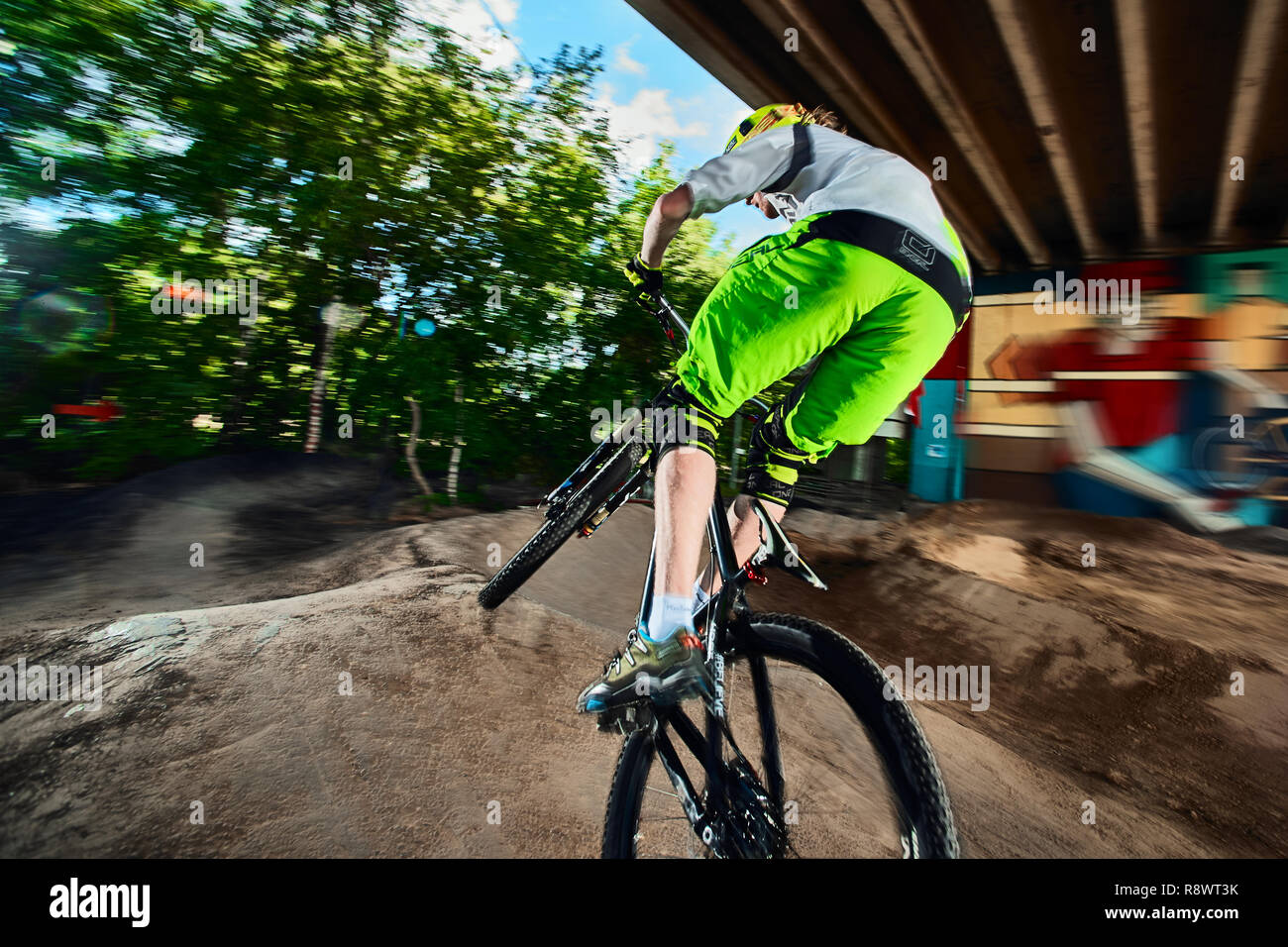 Moscow, Russia - August 10, 2017: Biker riding with aggressive turns ...