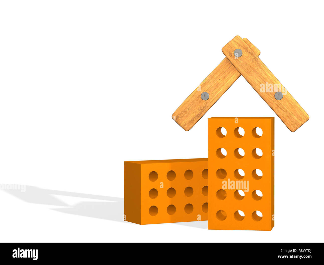 The stylized house from two 3d bricks. Objects over white Stock Photo ...