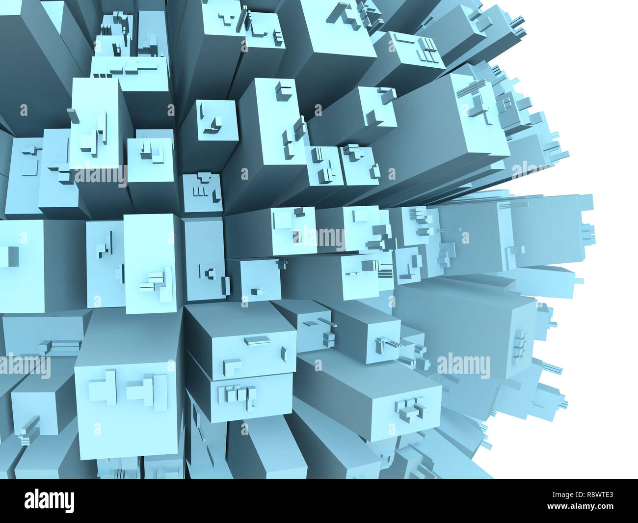 Abstract city with the high buildings worth on sphere. Objects over ...