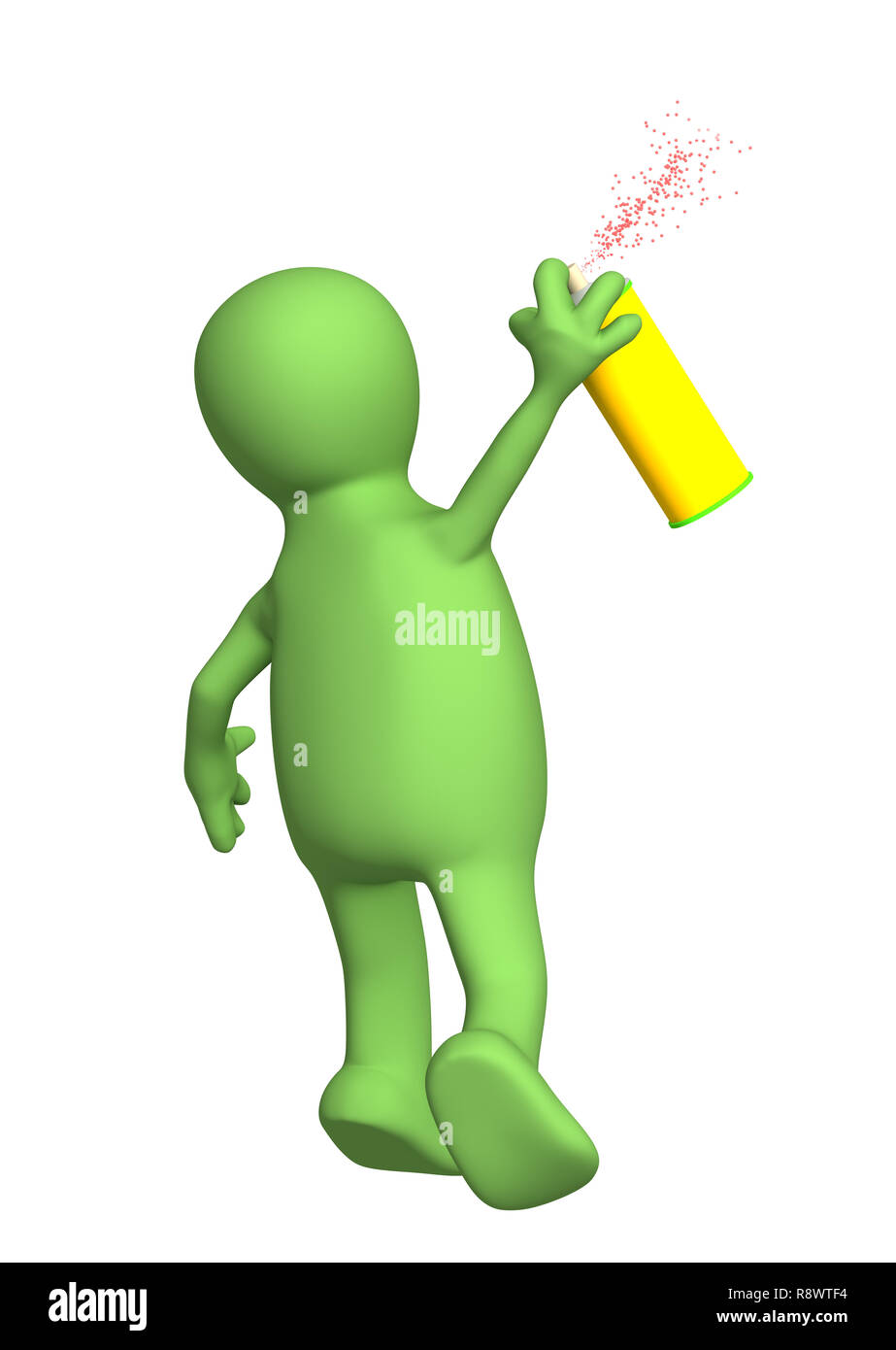 3d puppet, drawing a spray with a paint. Objects over white Stock Photo ...