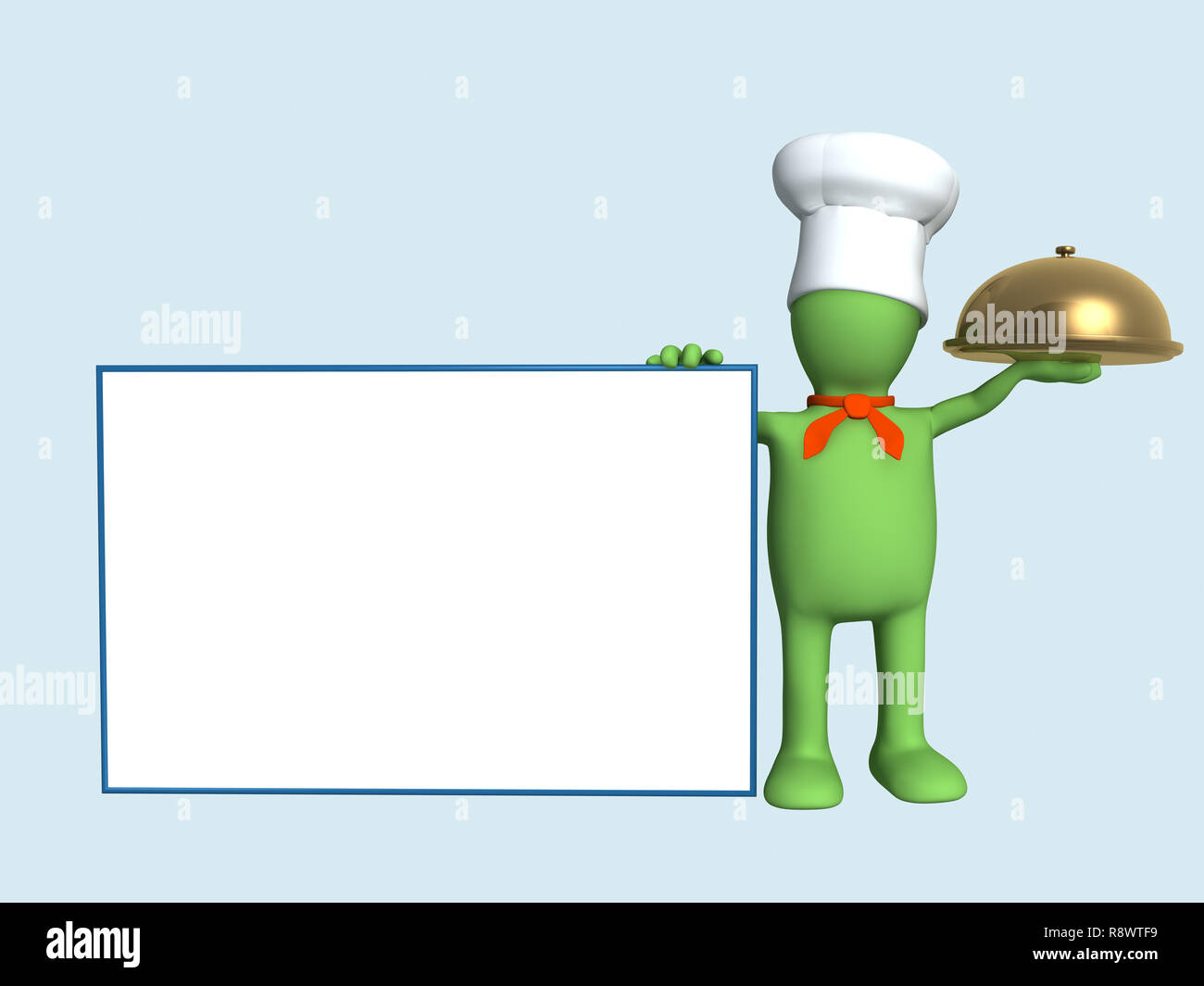 Background - puppet chef with a gold dish. Objects over blue Stock ...