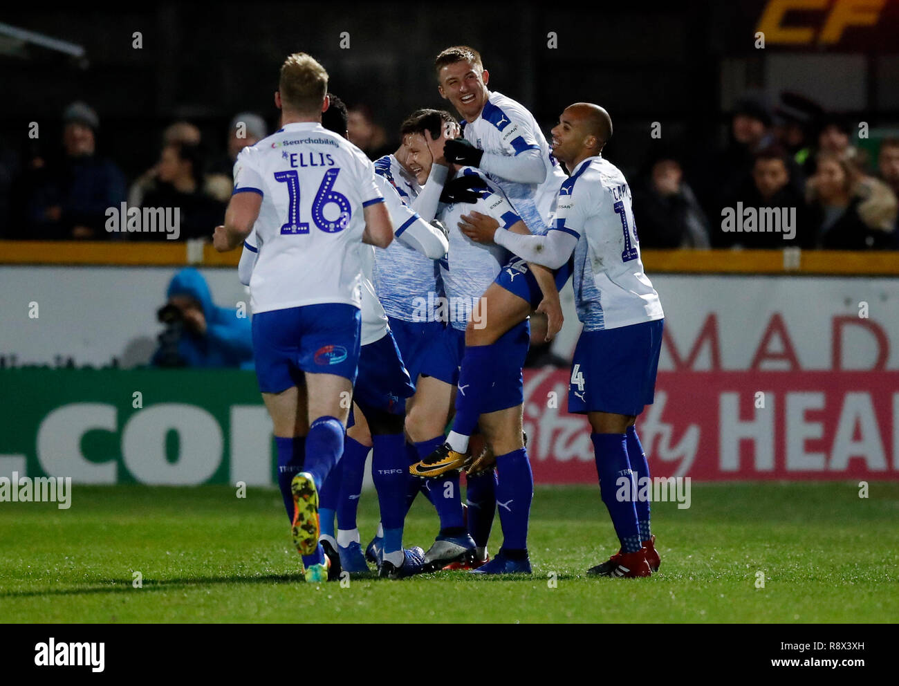 Tranmeres connor jennings celebrates scoring hi-res stock photography ...