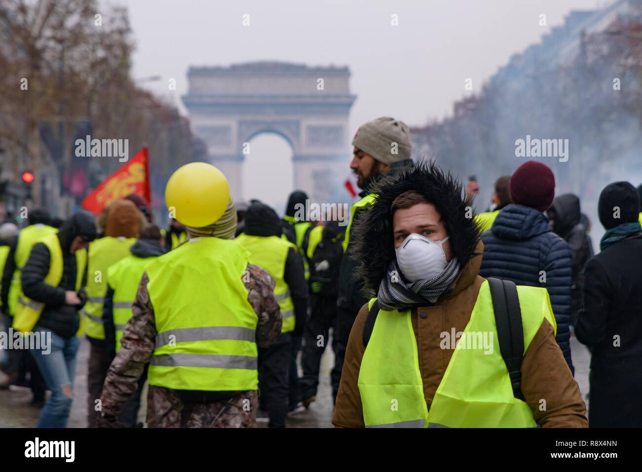 Riot police firing tear gas at Yellow Vests demonstration (Gilets ...