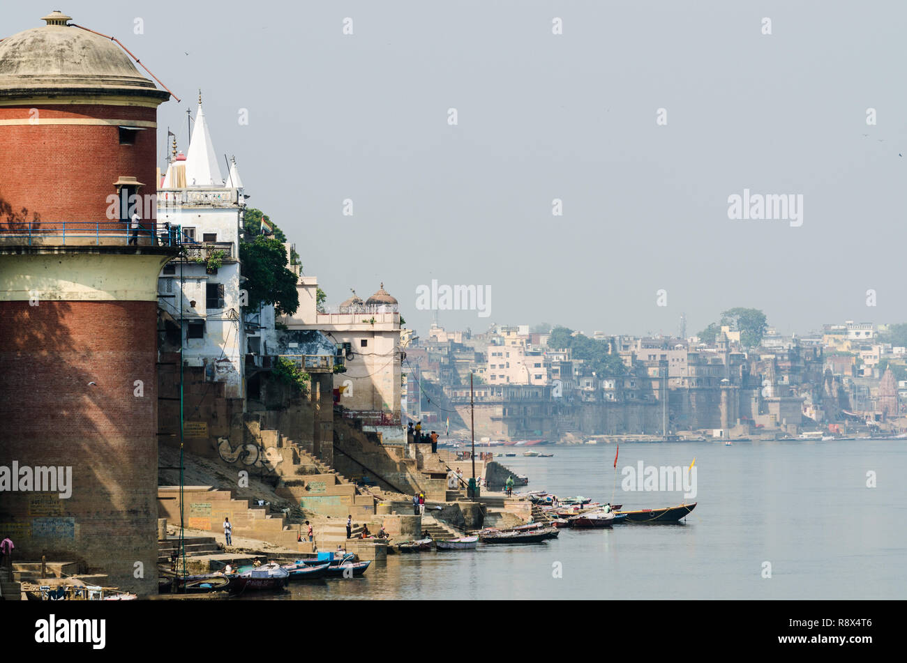 Ghats on the Ganges river bank, Varanasi, Uttar Pradesh, India Stock ...