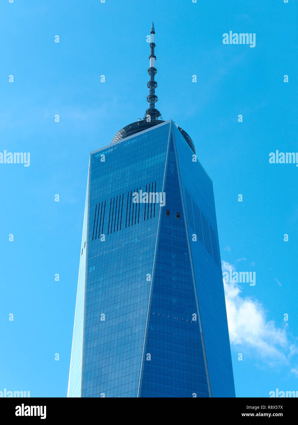 New York City, USA - 2018 April: One World Trade Center tip antenna ...