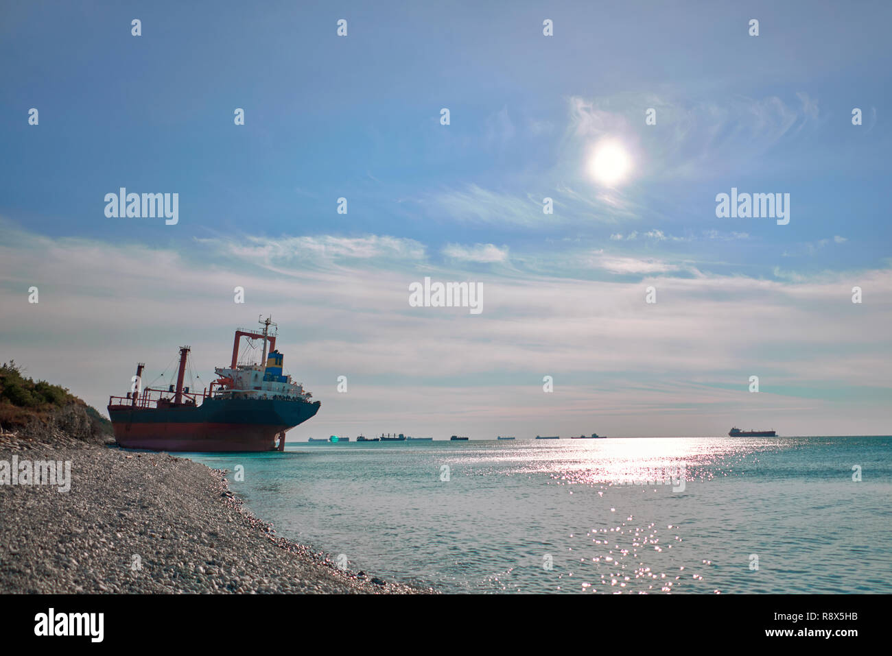 cargo ship stranded Stock Photo - Alamy