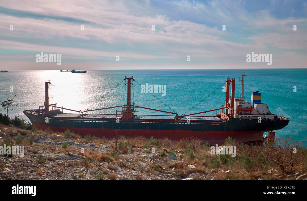 cargo ship stranded Stock Photo - Alamy