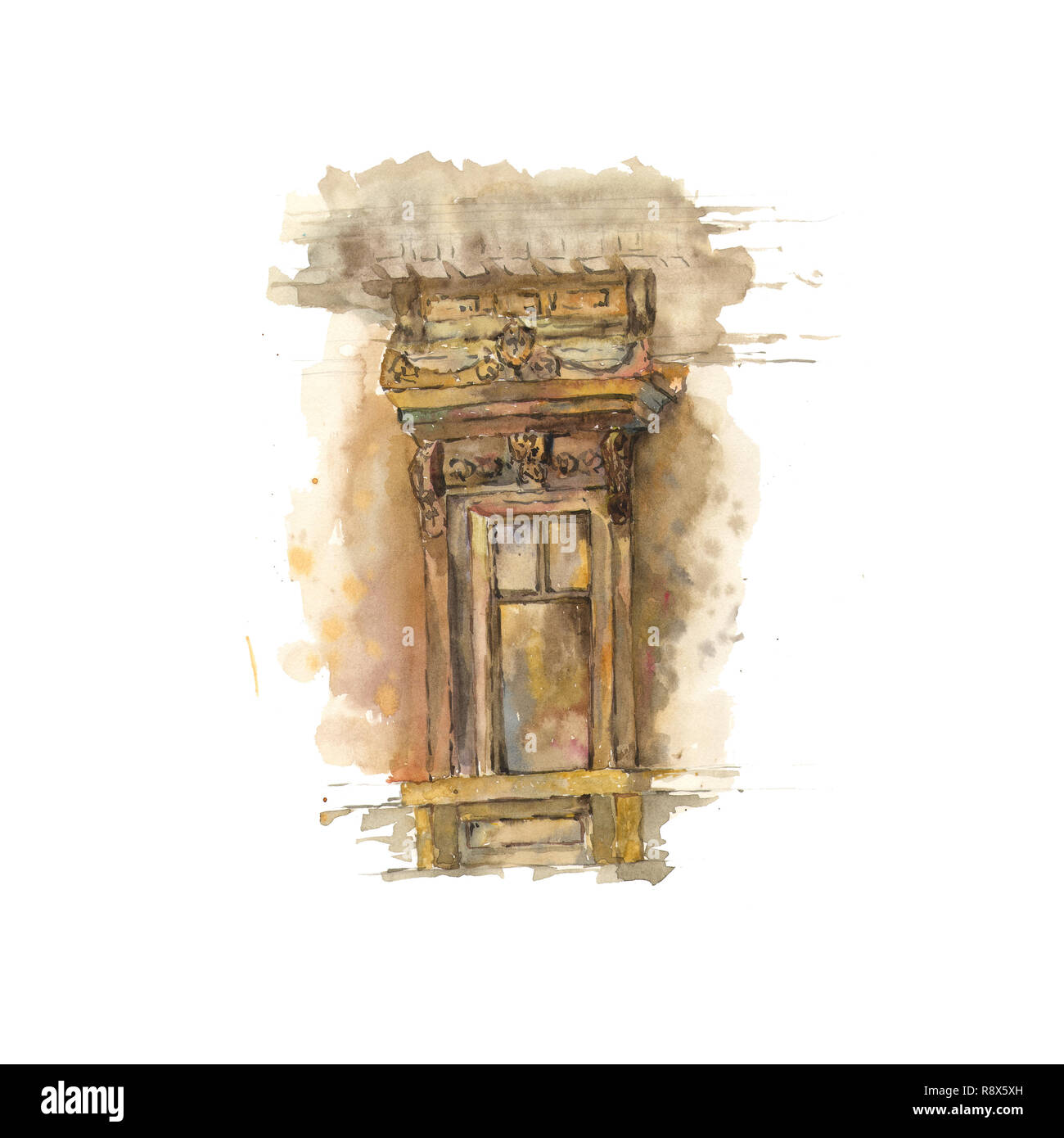 Watercolor illustration of an old window. Sketch Stock Photo - Alamy