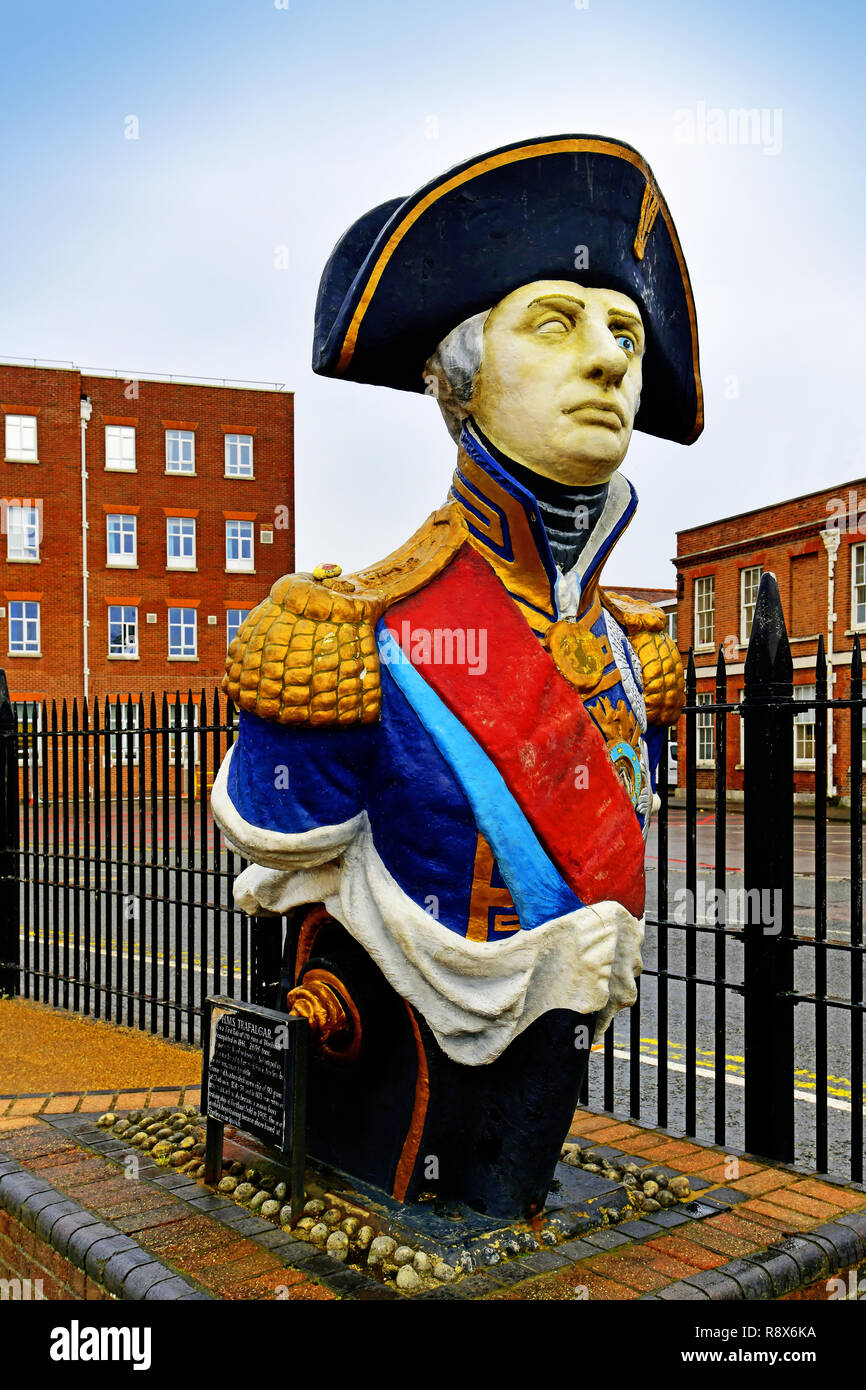Portsmouth Hampshire HMS Victory Horatio Nelson figurehead at the dock ...