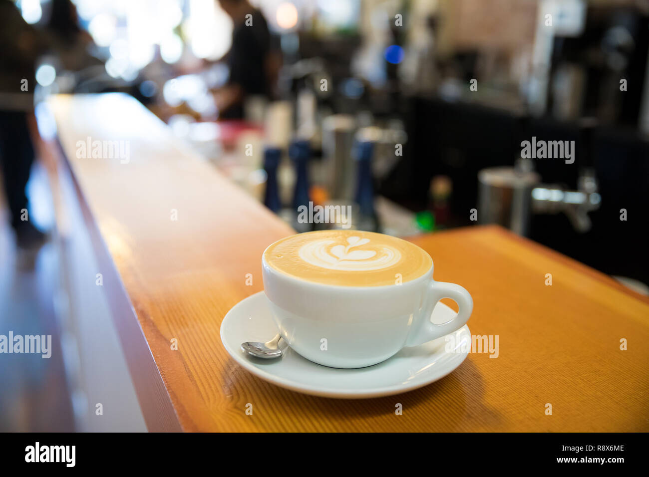 Cafe Latte at Coffee Shop with Great Foam from a Talented Barist Stock ...