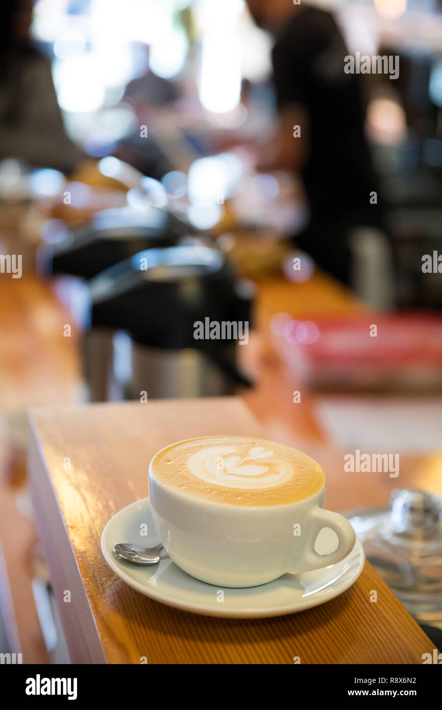 Cafe Latte at Coffee Shop with Great Foam from a Talented Barist Stock ...