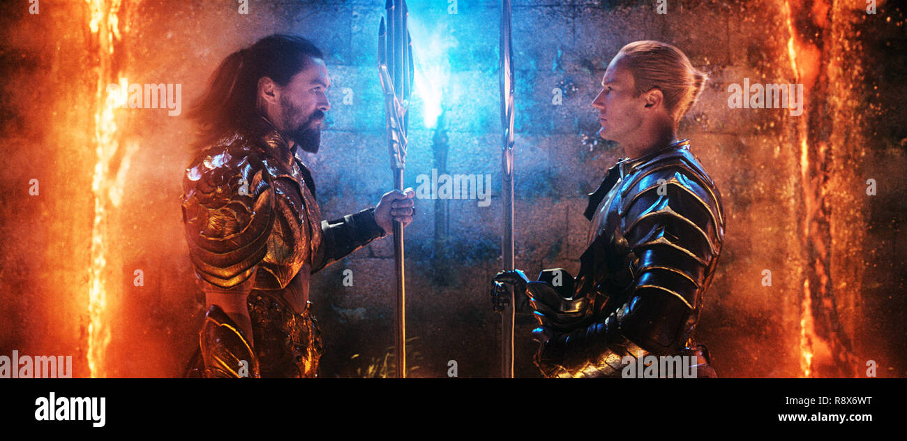 AQUAMAN, from left: Jason Momo as Aquaman, Patrick Wilson as King Orm ...