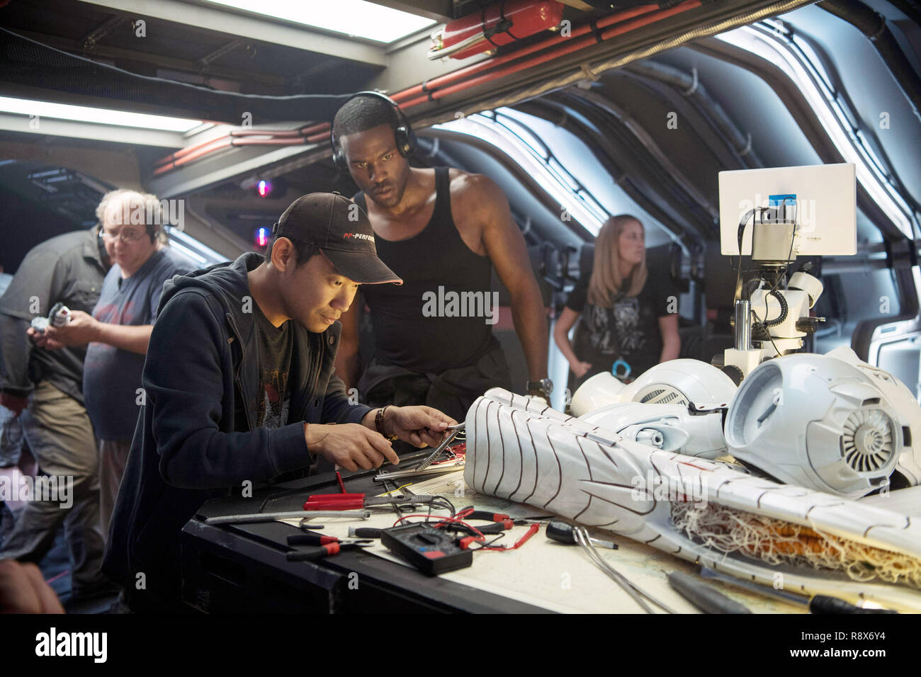 AQUAMAN, director James Wan (wearing cap), Yahya Abdul-Mateen II ...
