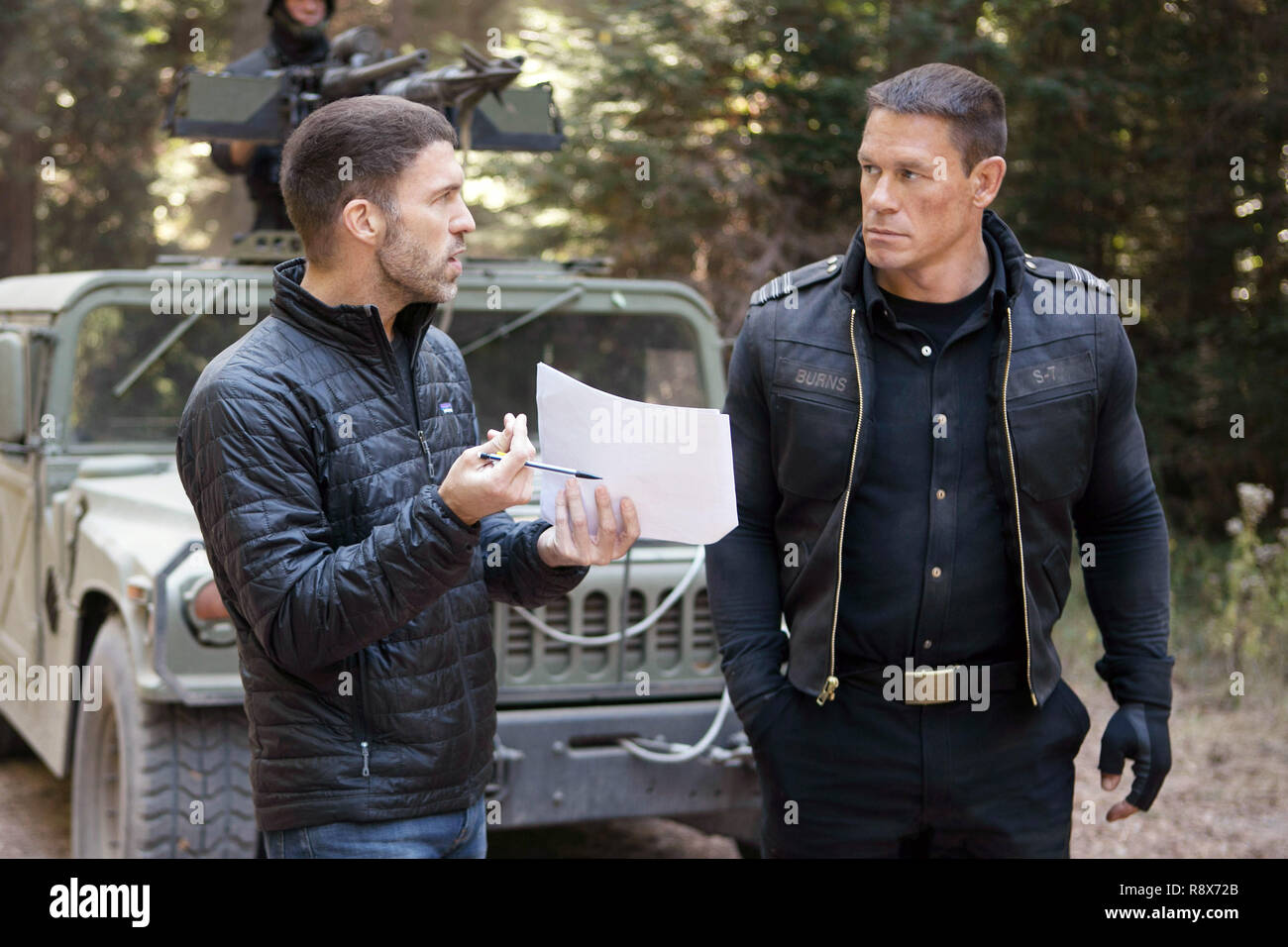 BUMBLEBEE, from left: director Travis Knight, John Cena, on set, 2018 ...