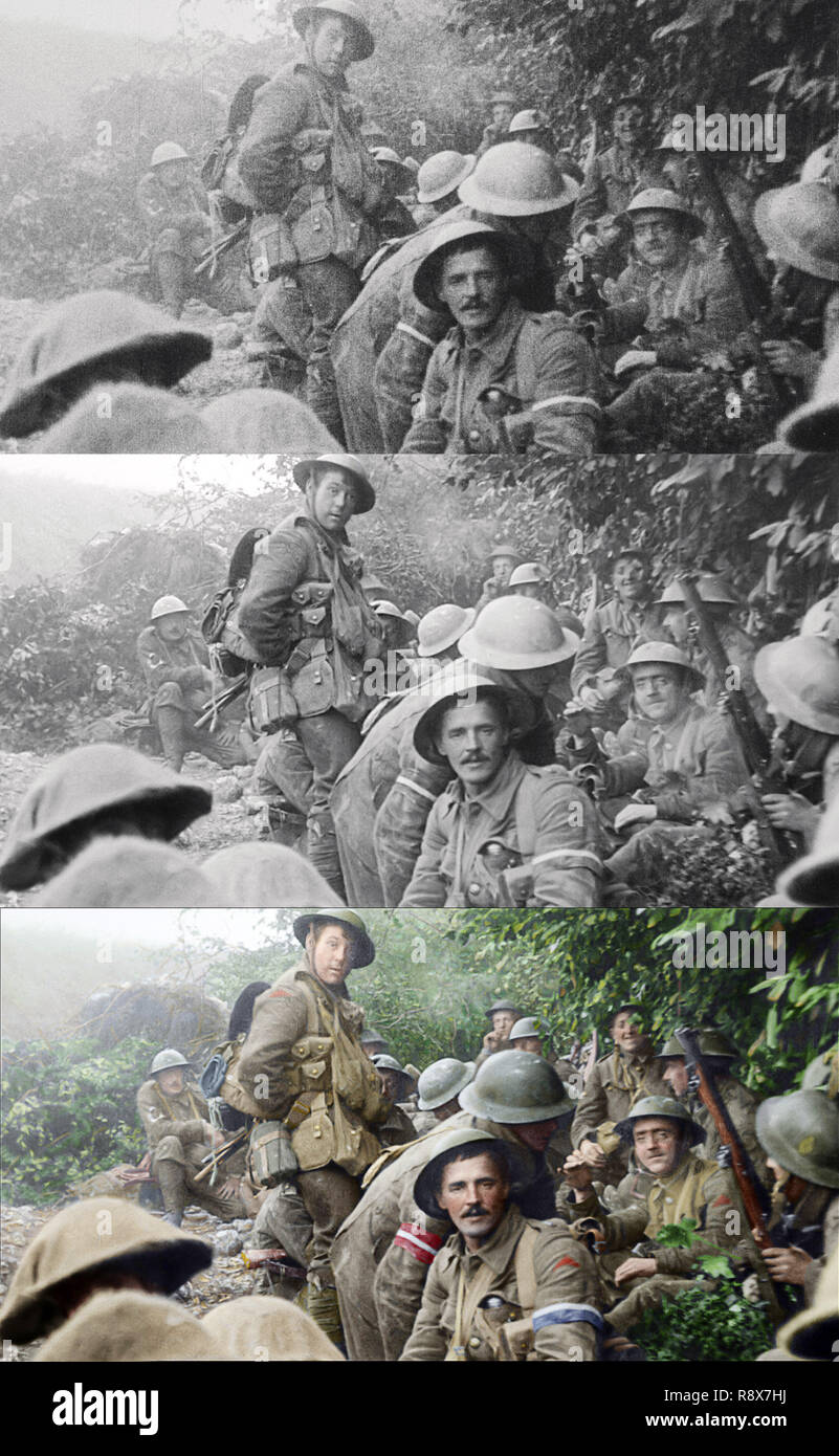 THEY SHALL NOT GROW OLD, film frame showing restoration of footage from ...