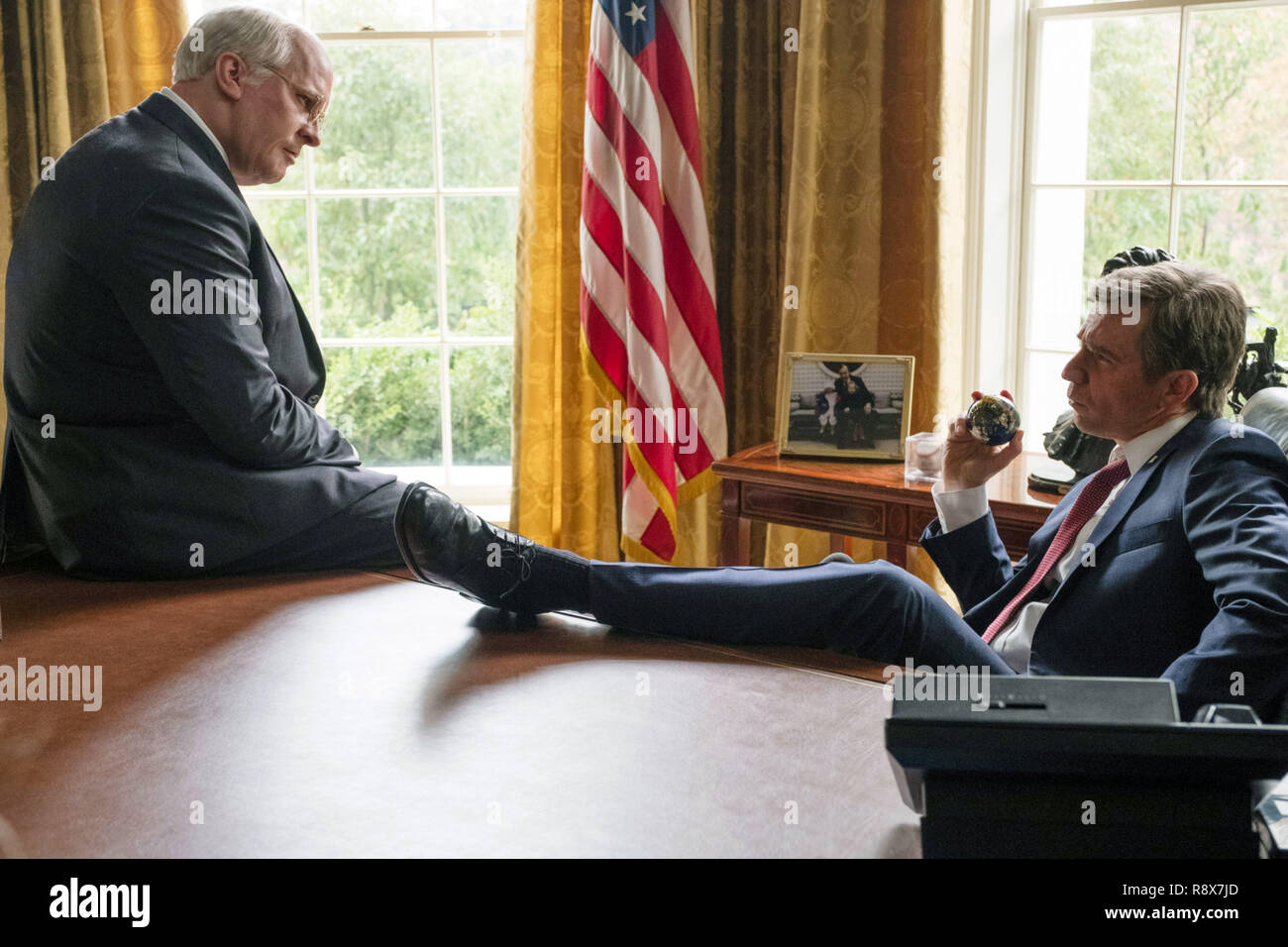 VICE, from left: Christian Bale as Dick Cheney, Sam Rockwell as George ...