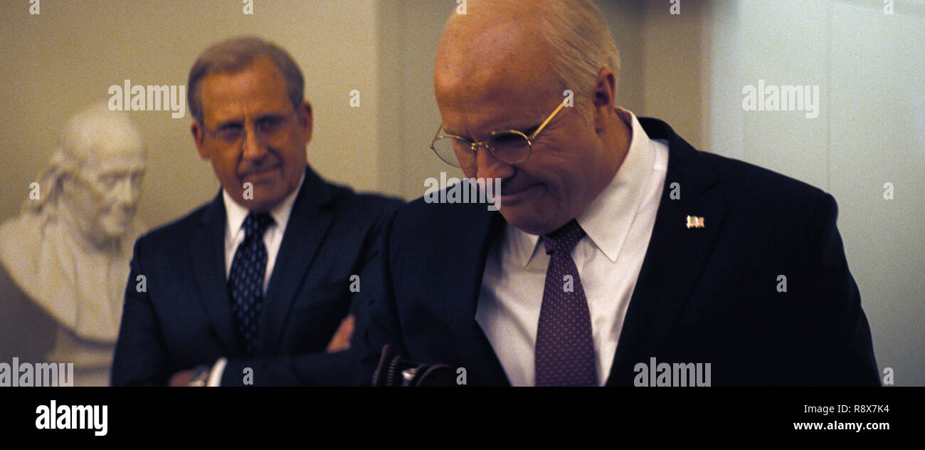 VICE, from left: Steve Carell as Donald Rumsfeld, Christian Bale as ...