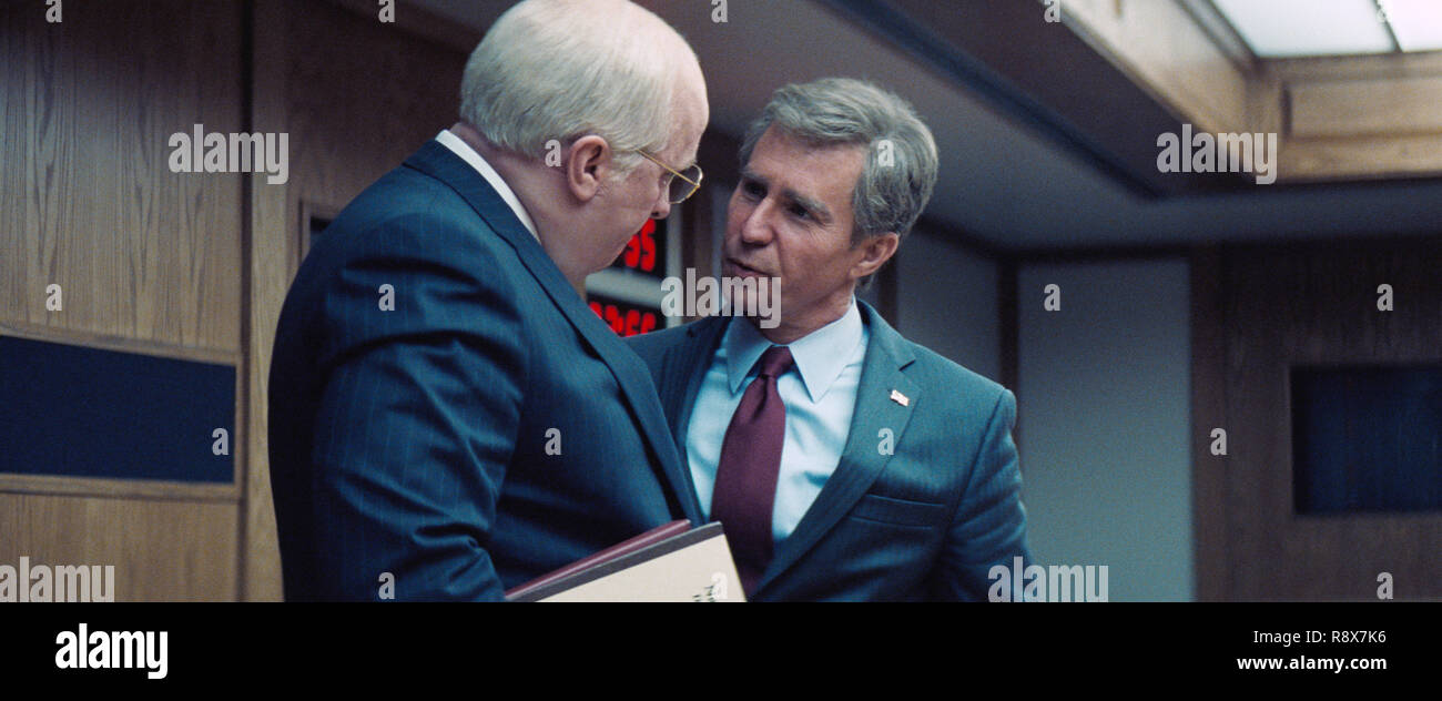 VICE, from left: Christian Bale as Dick Cheney, Sam Rockwell as George ...