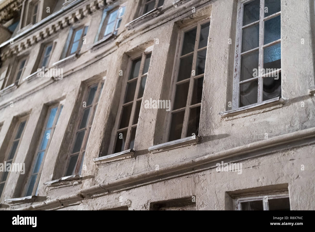 Closeup on a tenant house facade model with windows Stock Photo - Alamy
