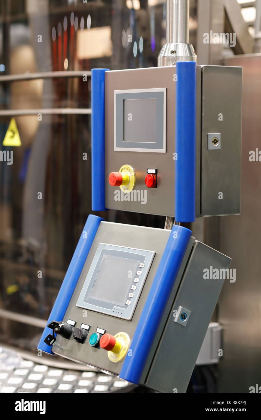 Modern industrial control panels with touch screens. Selective focus ...