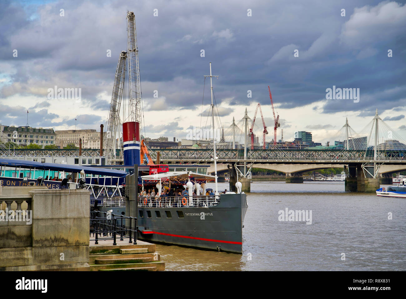 LONDON, UK - SEPTEMBER 8, 2018: Restaurant on the ship Tattershall ...