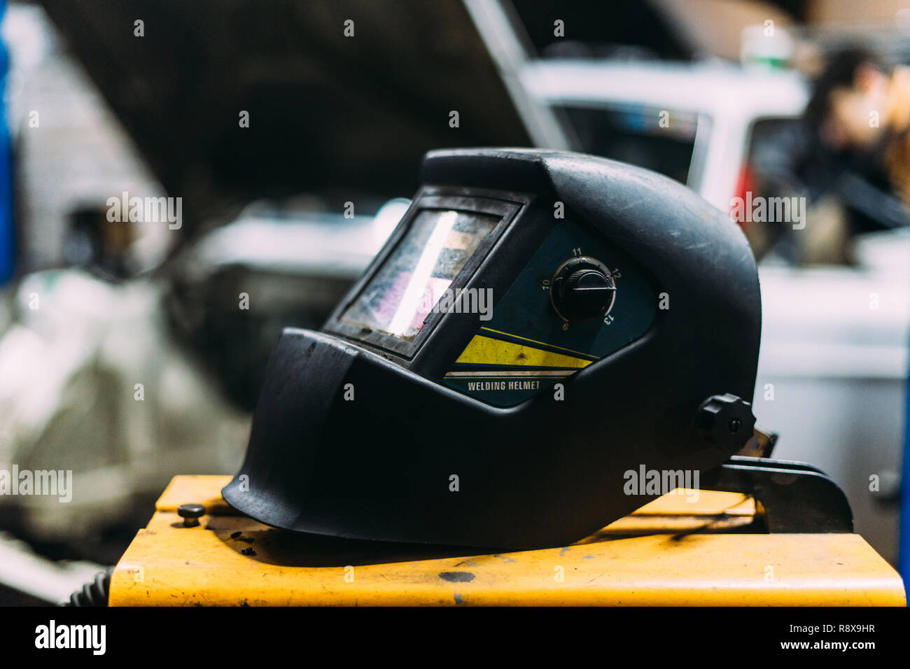 Used welding mask cloth up, chameleon type with garage on back Stock ...