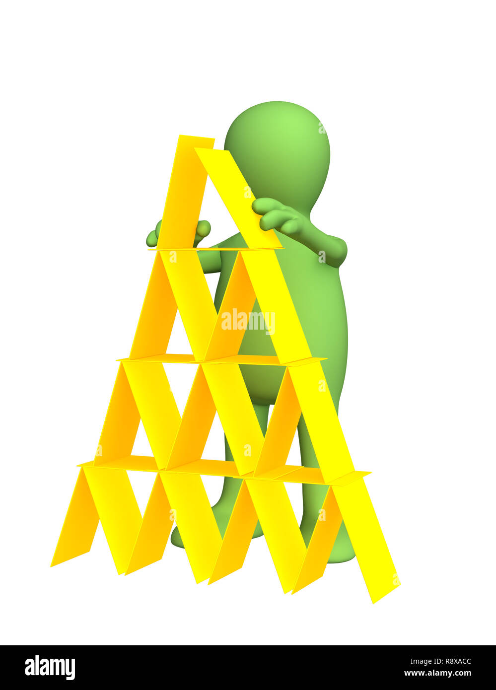 3d person - puppet, making a pyramid from plastic cards. Objects over ...