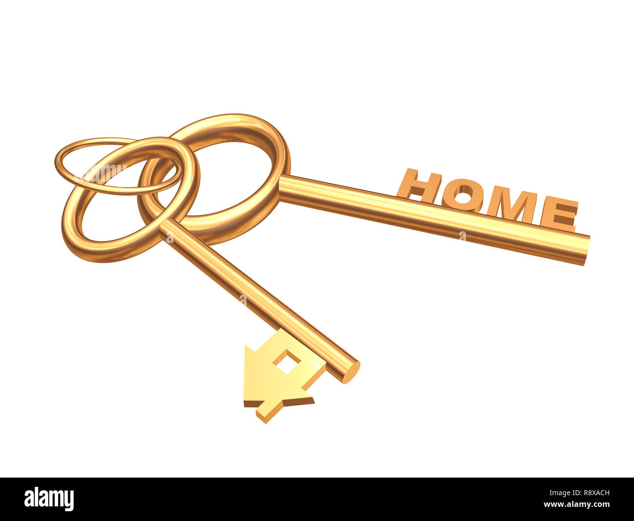Two 3d gold keys with symbol home. Objects over white Stock Photo - Alamy