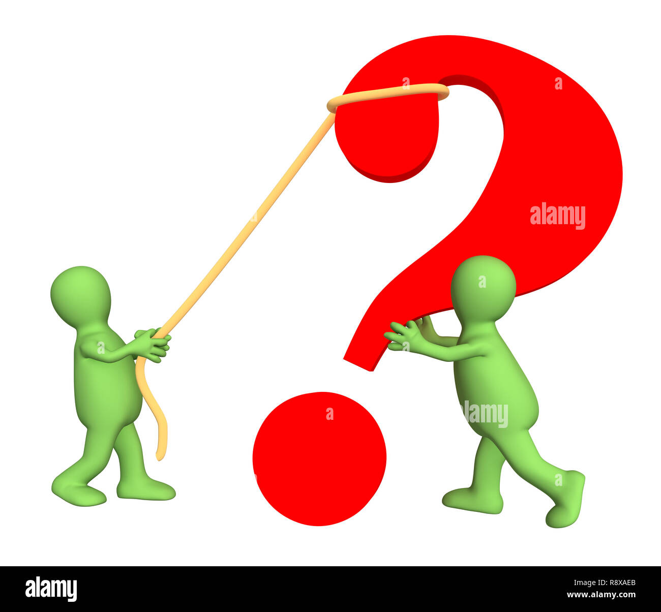 Two 3d puppets installing a question mark. Objects over white Stock ...