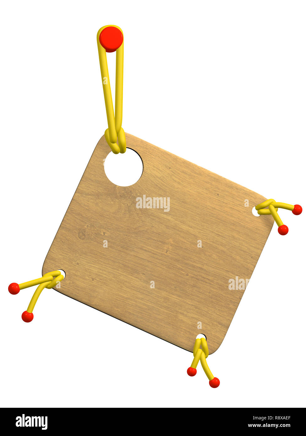 3d wooden tablet, decorated bright cords and beads. Objects over white ...