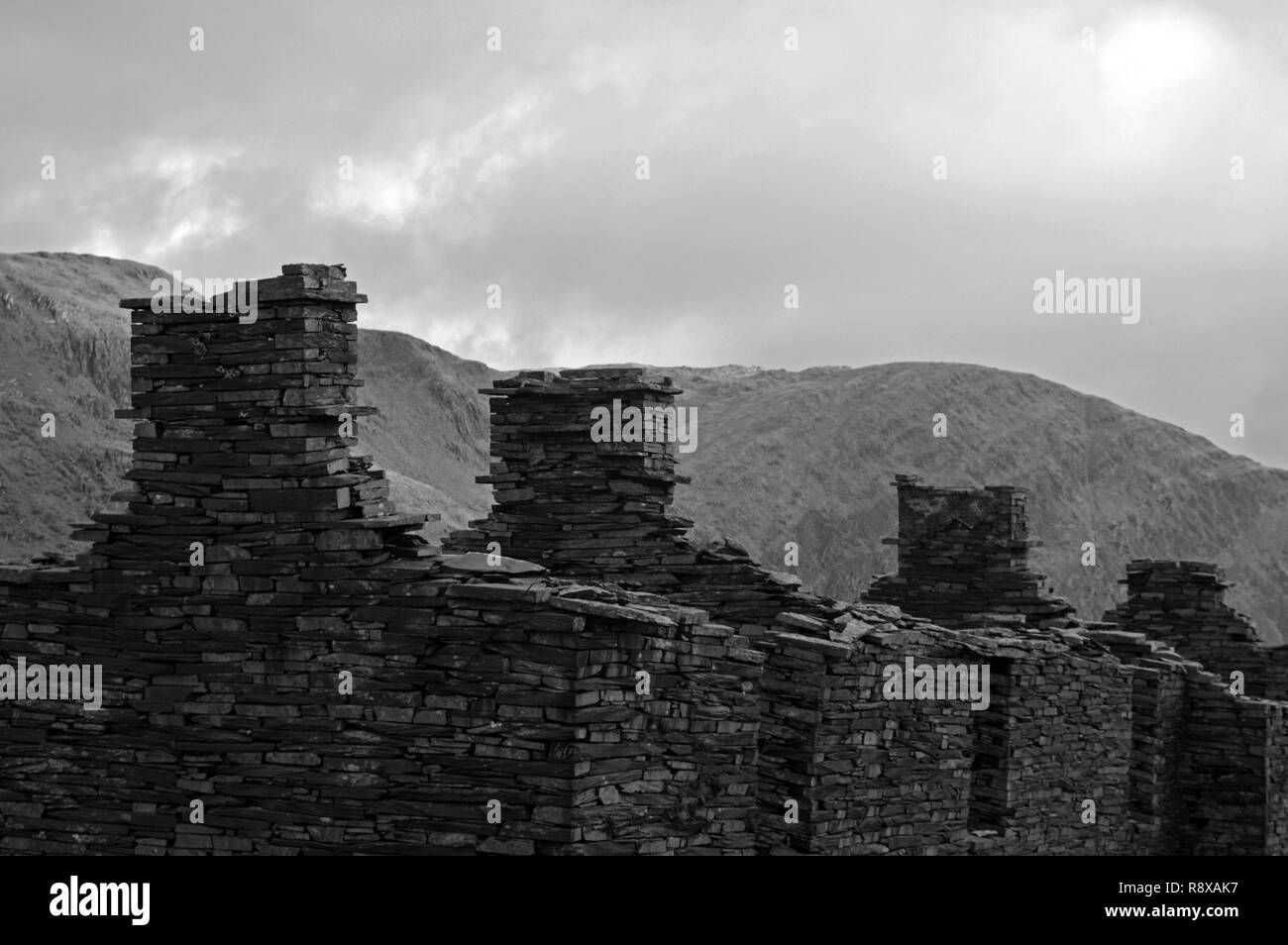 Abandoned Rhosydd slate quarry building, Tanygrisiau, Ffestiniog Stock ...