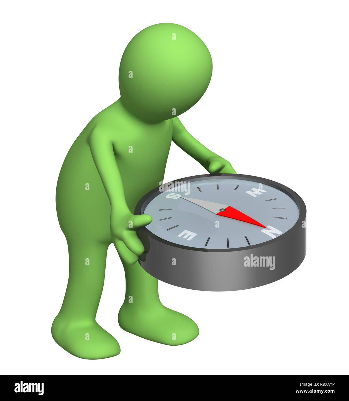 Puppet tourist with a compass in hand Stock Photo - Alamy