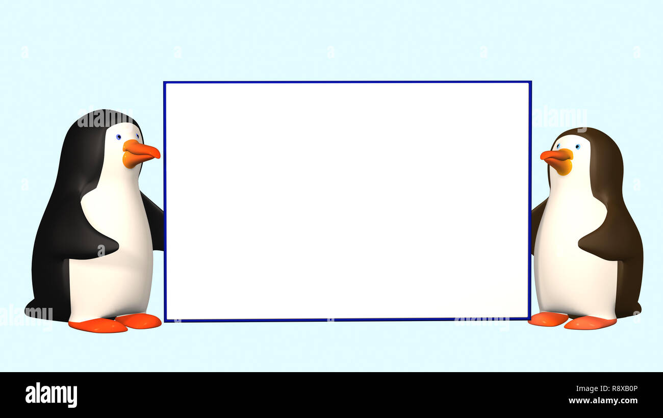 Two penguins holding the tablet Stock Photo - Alamy