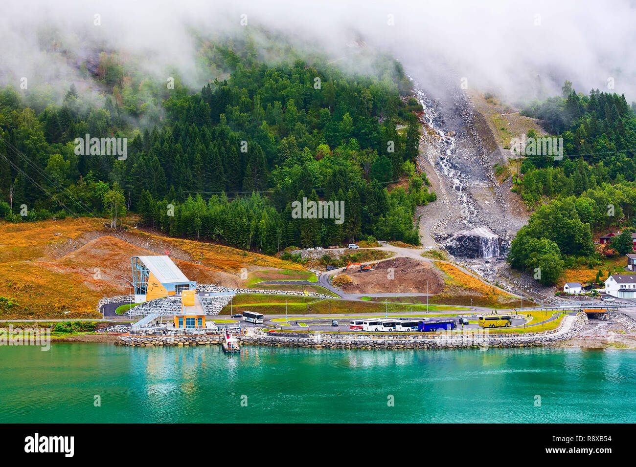 Olden, Norway - August 1, 2018: Loen Skylift station, cable car to the ...