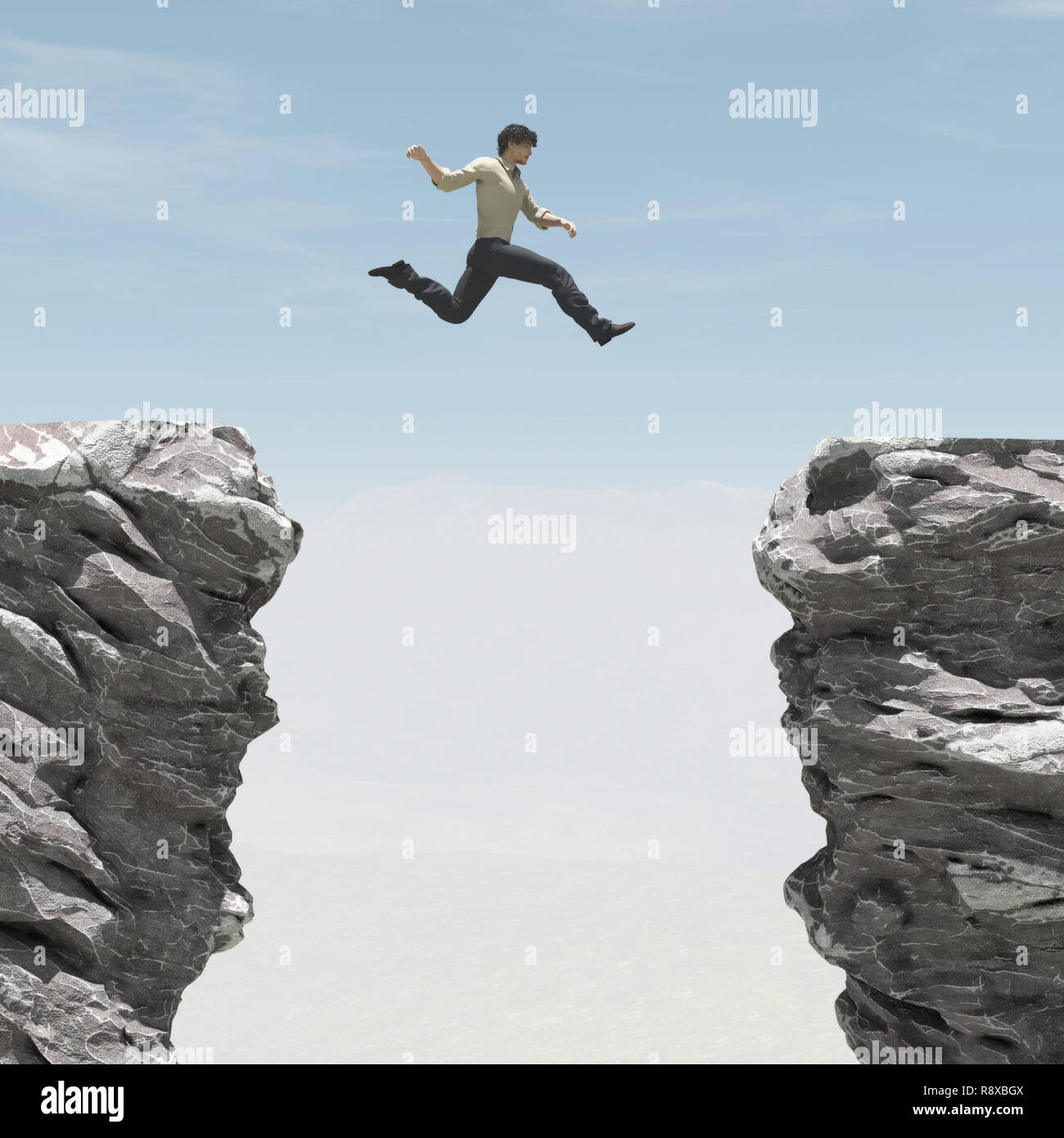 Man jumping chasm hi-res stock photography and images - Alamy