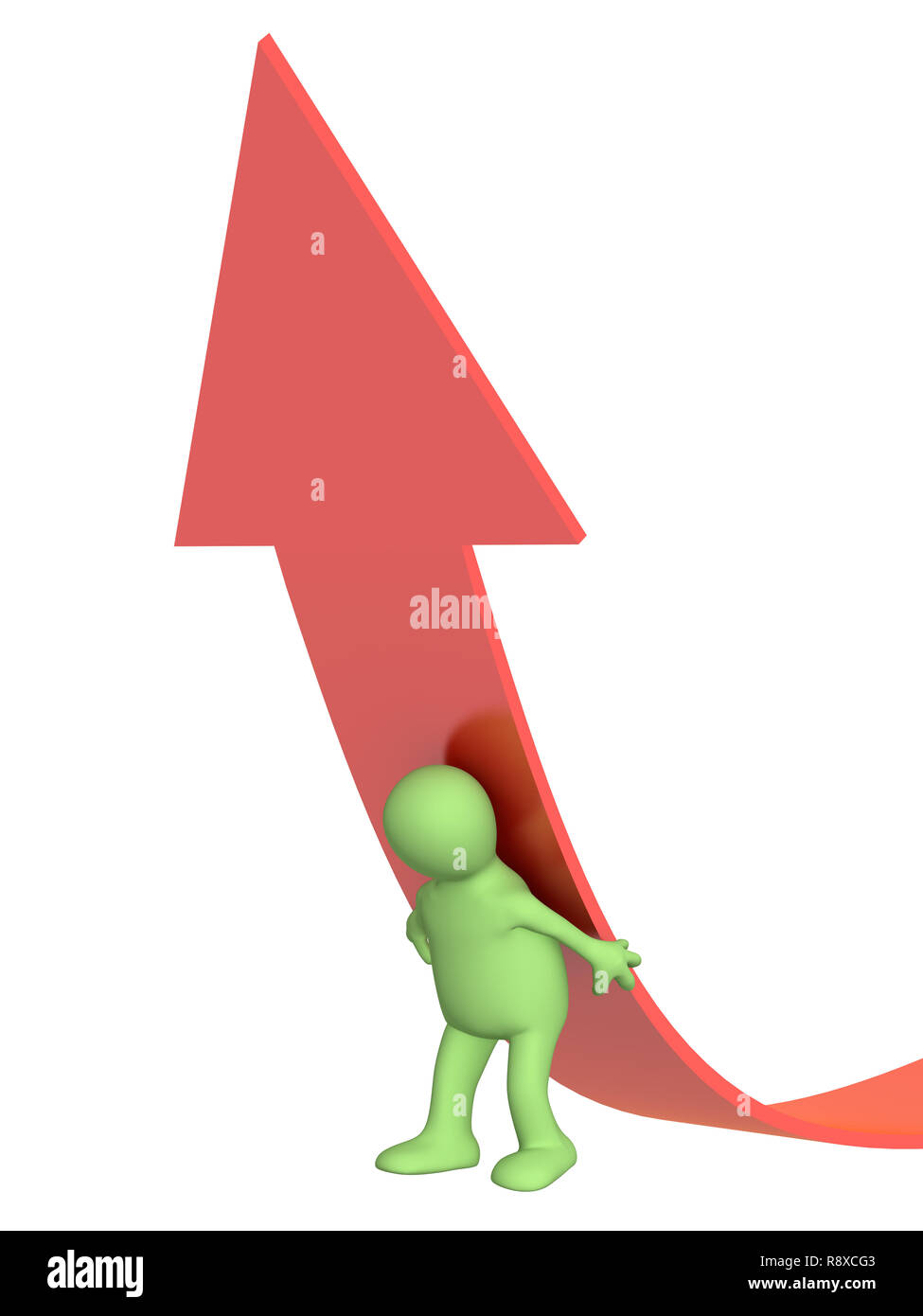 3d puppet, supporting an arrow of red color Stock Photo - Alamy