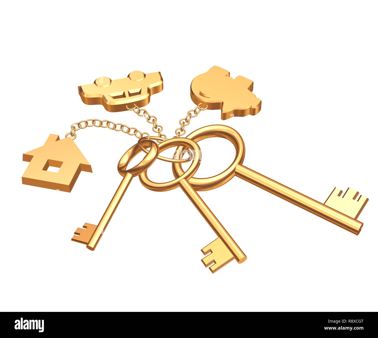 Three 3d gold keys with labels. Objects over white Stock Photo - Alamy