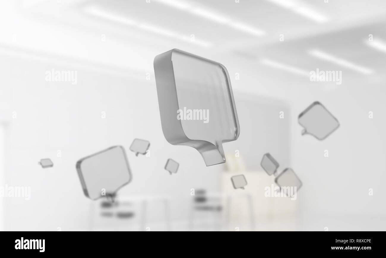 Concept of communication by glass empty chat icon on office background ...