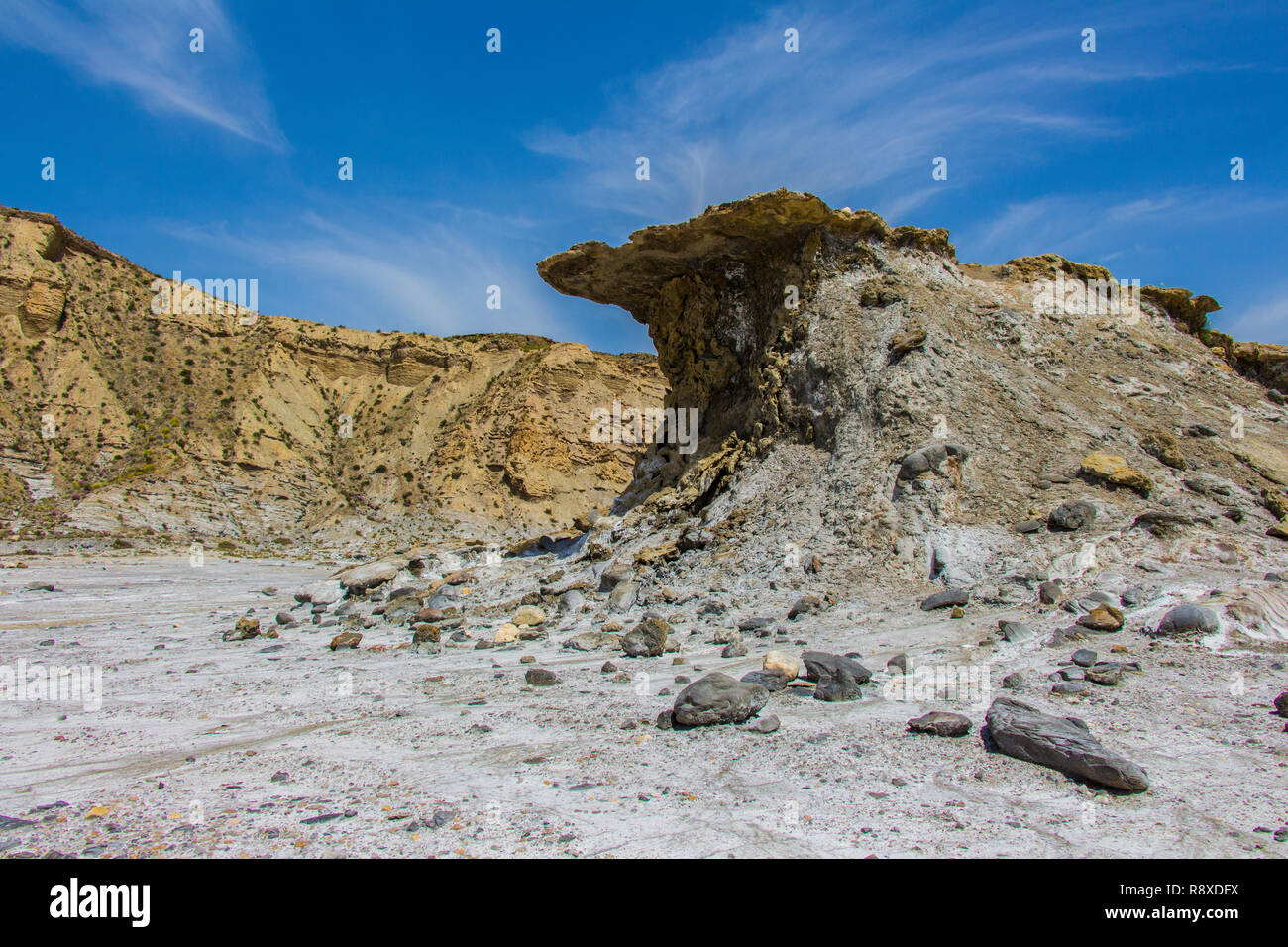 salt pan in desert, mountain in the tavernas desert, rocks in the ...