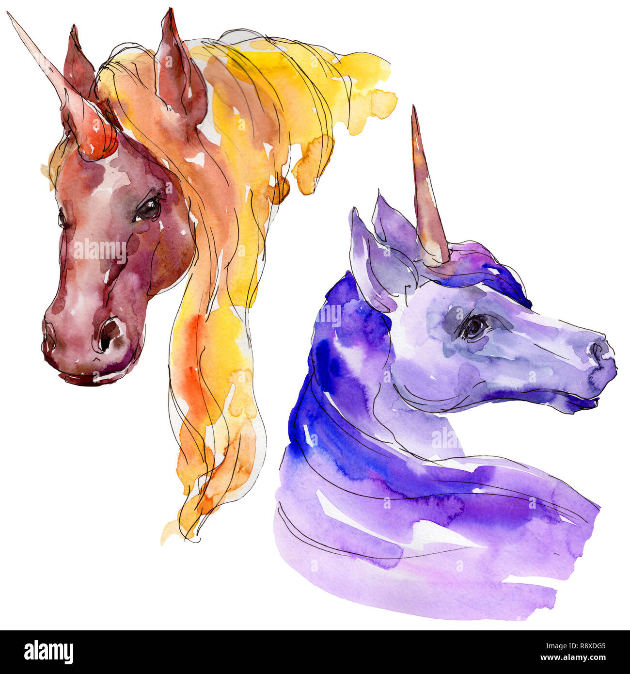 Cute unicorn horse. Watercolor background illustration set. Isolated ...