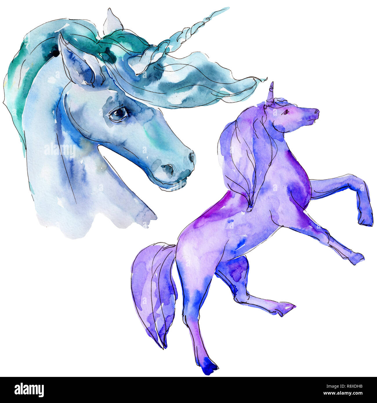 Cute unicorn horse. Watercolor background illustration set. Isolated ...