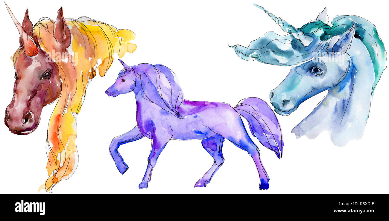 Cute unicorn horse. Watercolor background illustration set. Isolated ...