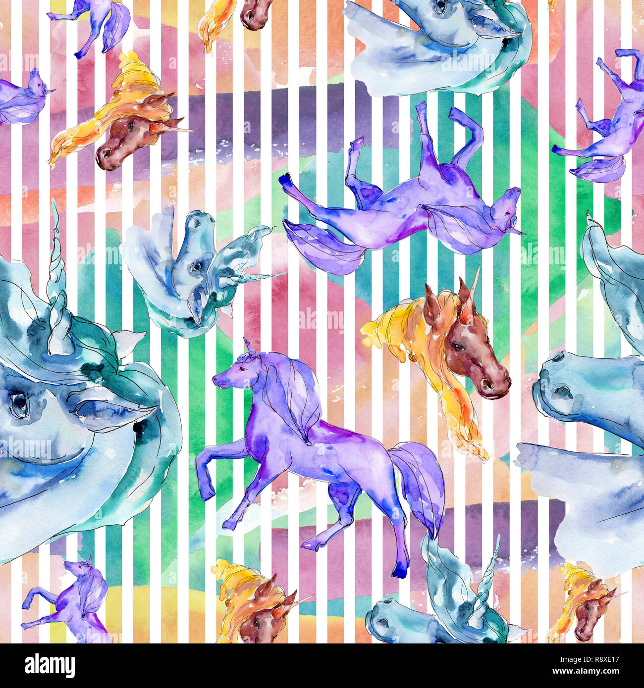 Cute unicorn horse. Fairytale children sweet dream. Watercolor ...