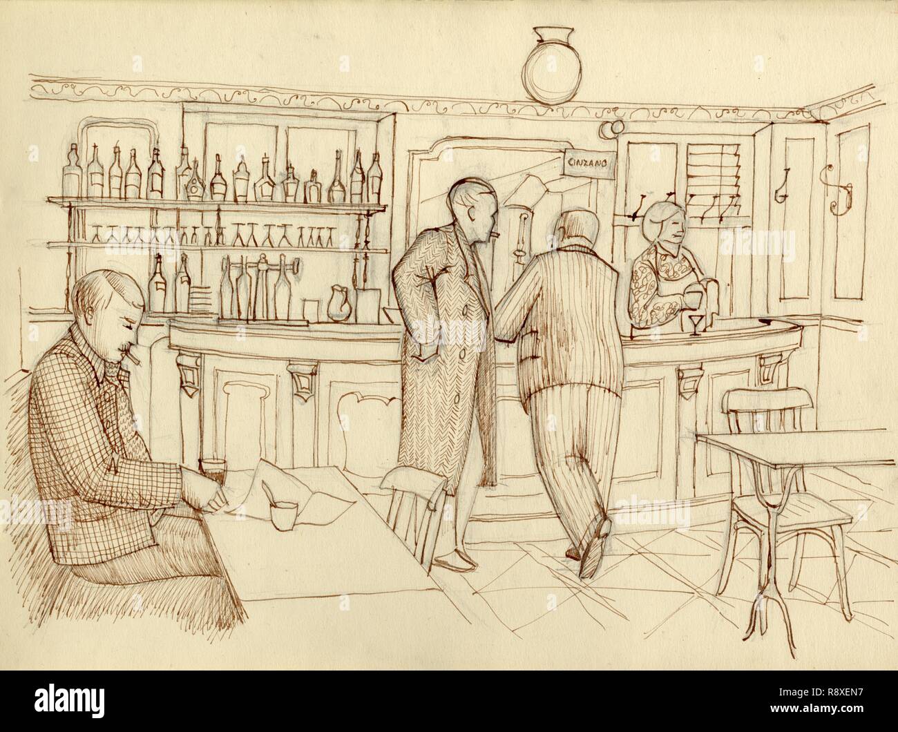 Cafe scene, Paris, France, c1951. Creator: Shirley Markham Stock Photo ...