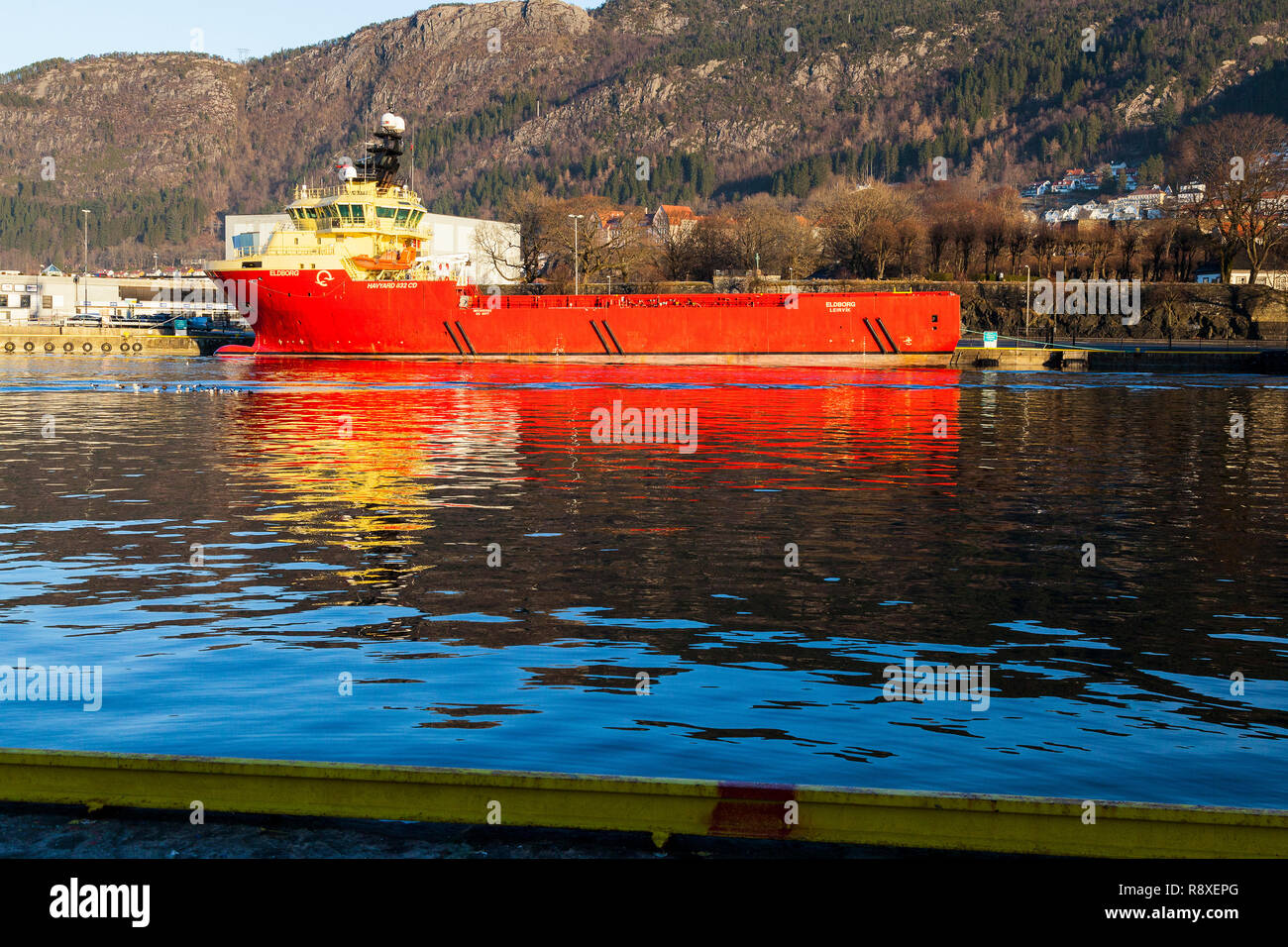 Offshore PSV platform supply vessel Eldborg at Festningskaien quay, in ...