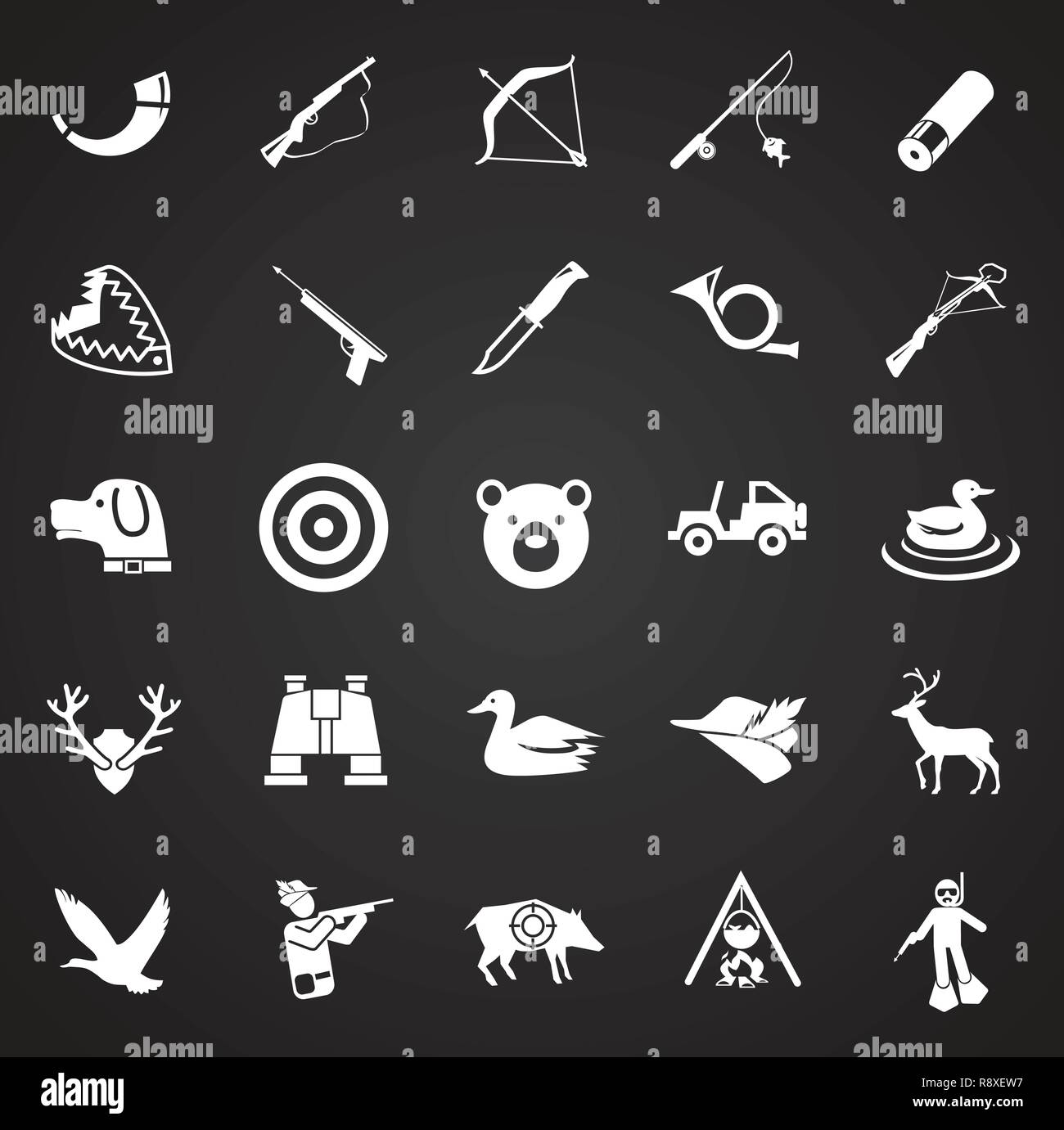 Hunting icon set on black background for graphic and web design, Modern ...